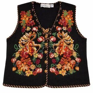 Tops | Vintage Belle Pointe Black Knit Floral Fruit Acorn Vine ...